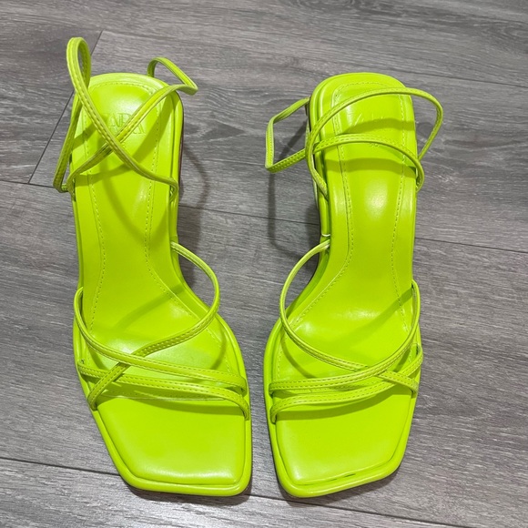 Zara | Shoes | Zara Neon Green Ankle Tie Heeled Sandals 38 | Poshmark